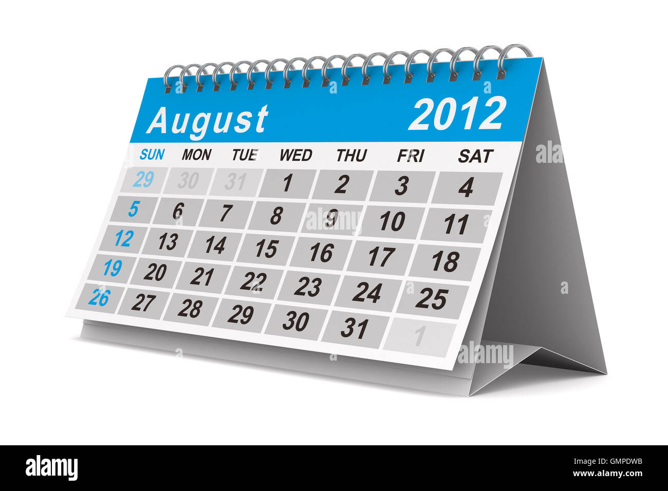 2012 year calendar. August. Isolated 3D image Stock Photo - Alamy
