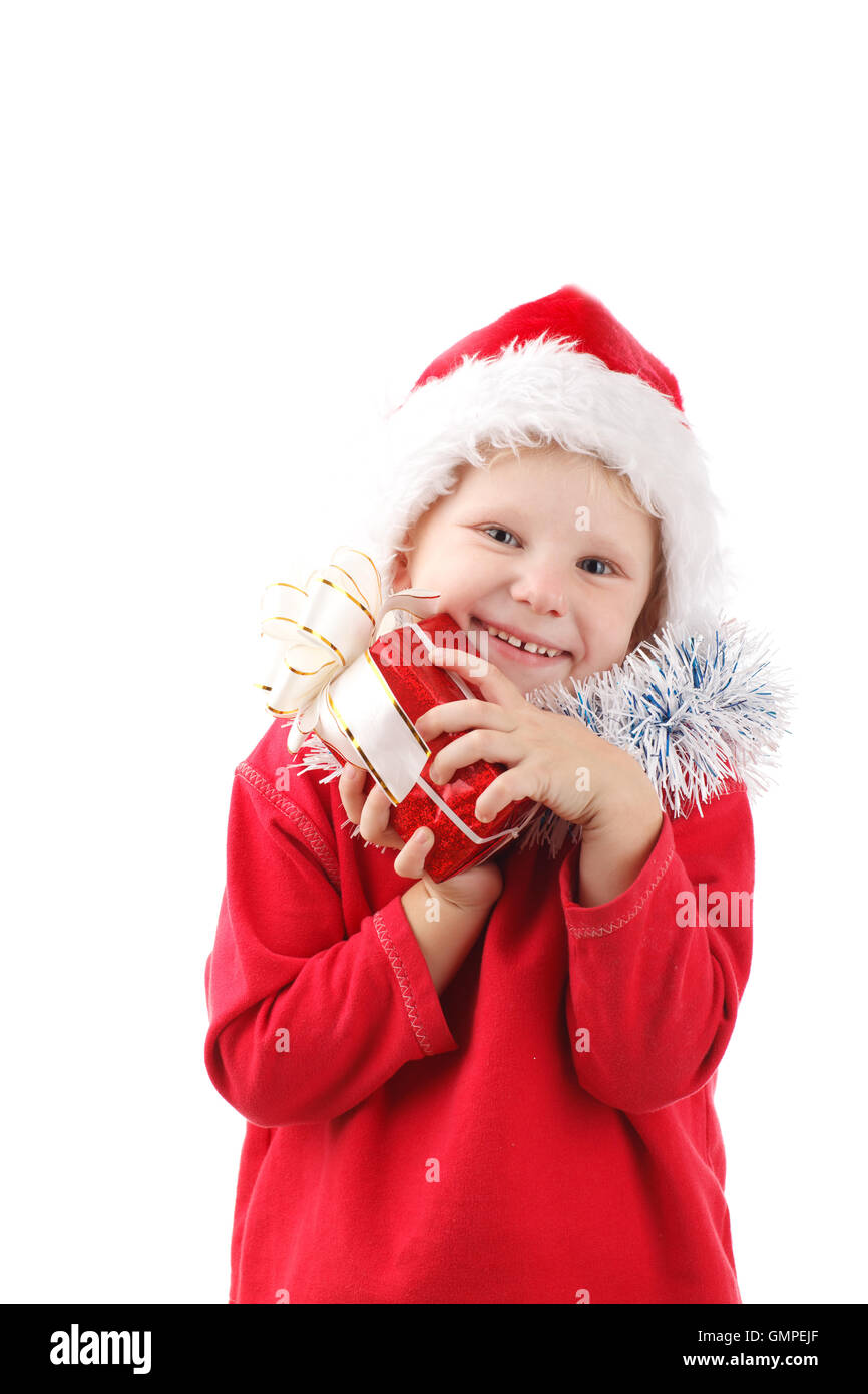 Small Santa with present Stock Photo - Alamy