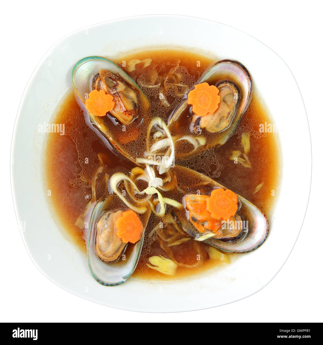 Mussel soup with cognac Stock Photo - Alamy