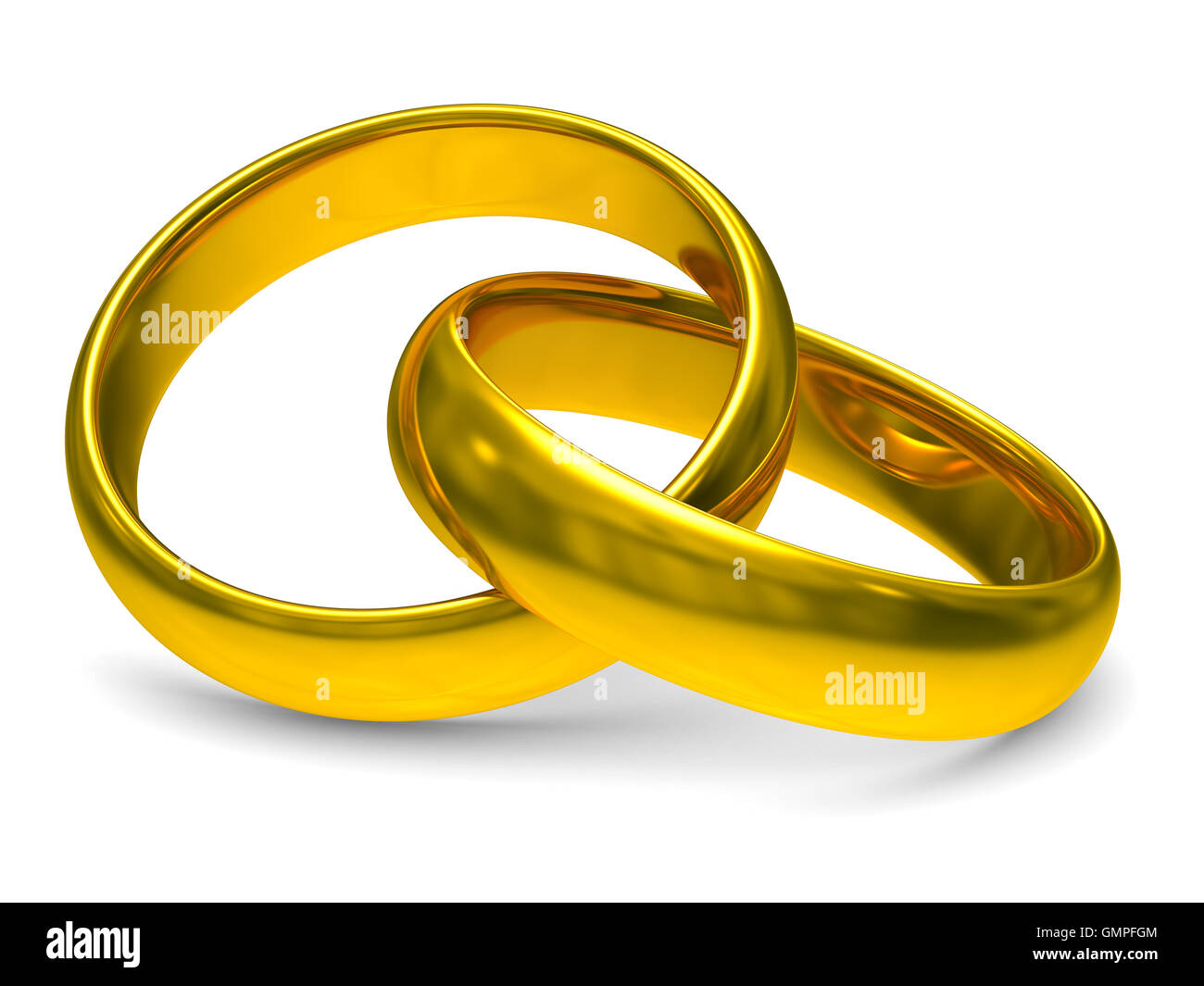 Two gold wedding rings. Isolated 3D image Stock Photo - Alamy