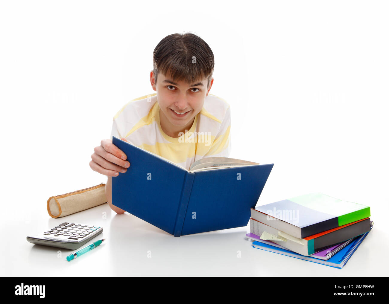 Smiling student with textbooks Stock Photo - Alamy