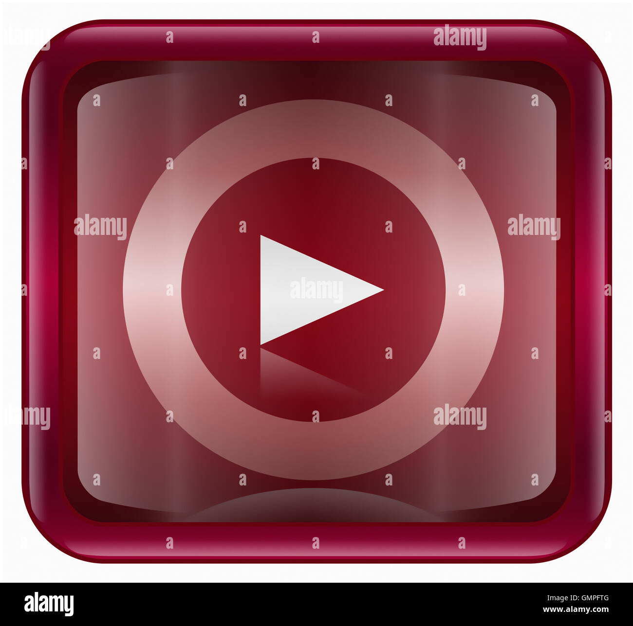 Play icon dark red, isolated on white background Stock Photo - Alamy