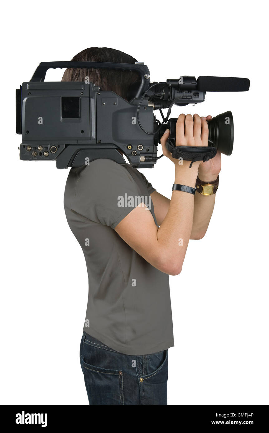 Cameraman, isolated on white background Stock Photo - Alamy