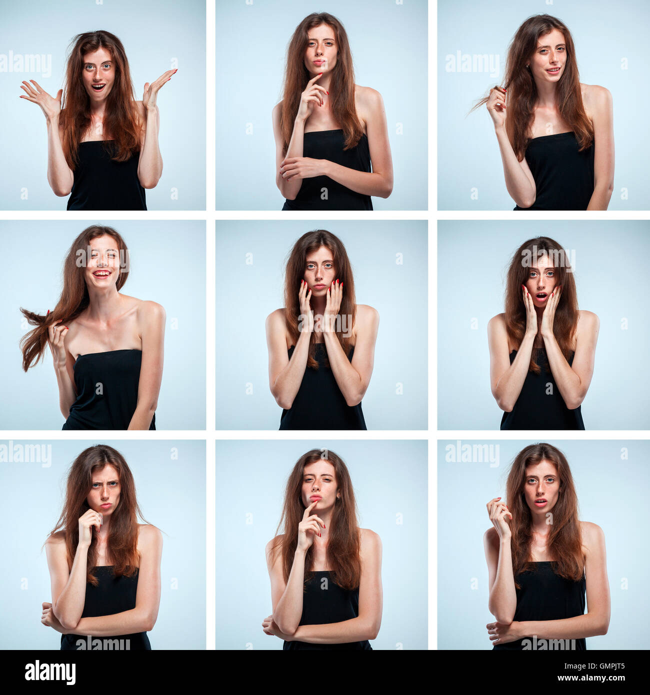 Set of young woman's portraits with different emotions Stock Photo - Alamy
