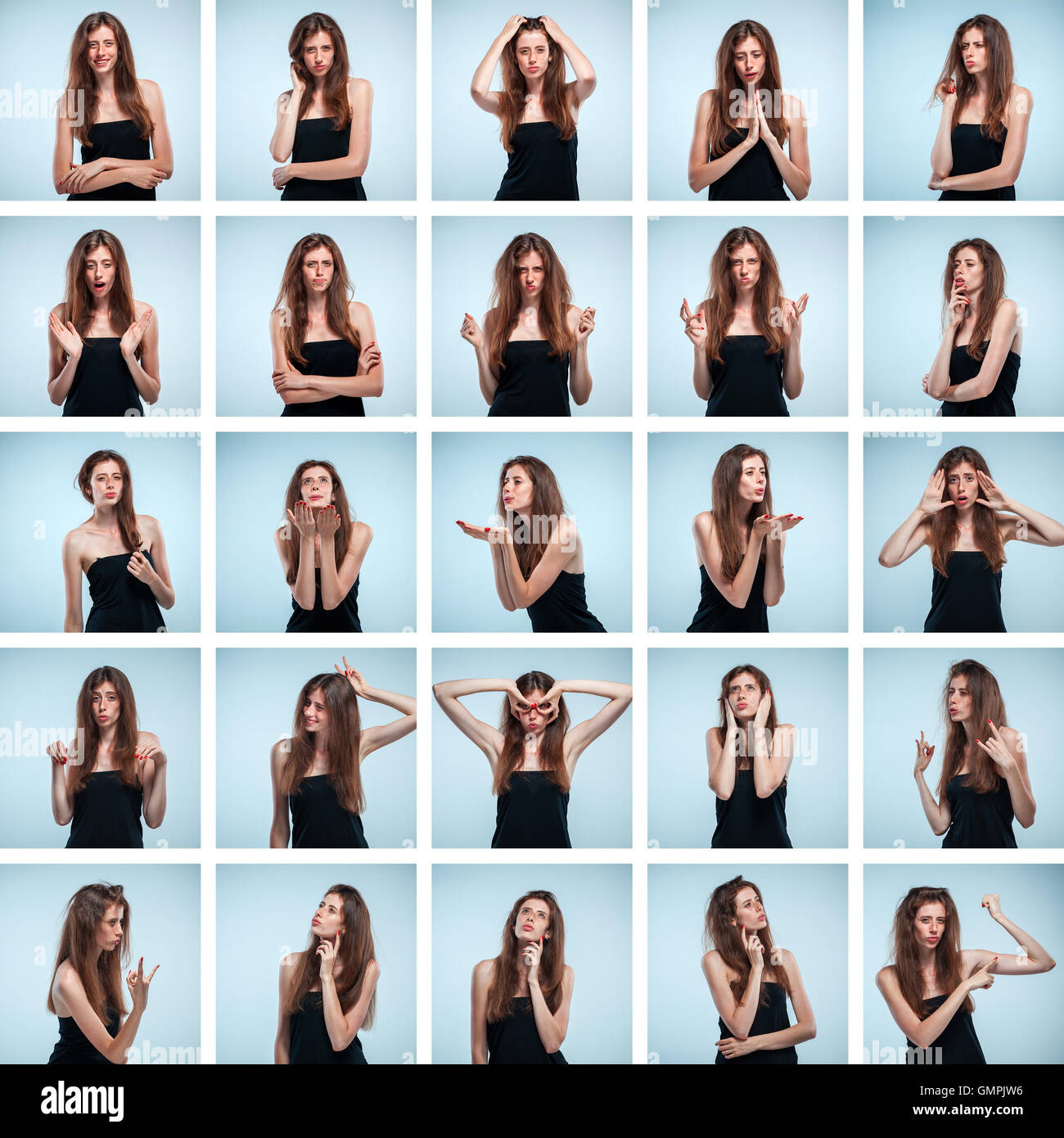 Set of young woman's portraits with different emotions Stock Photo - Alamy