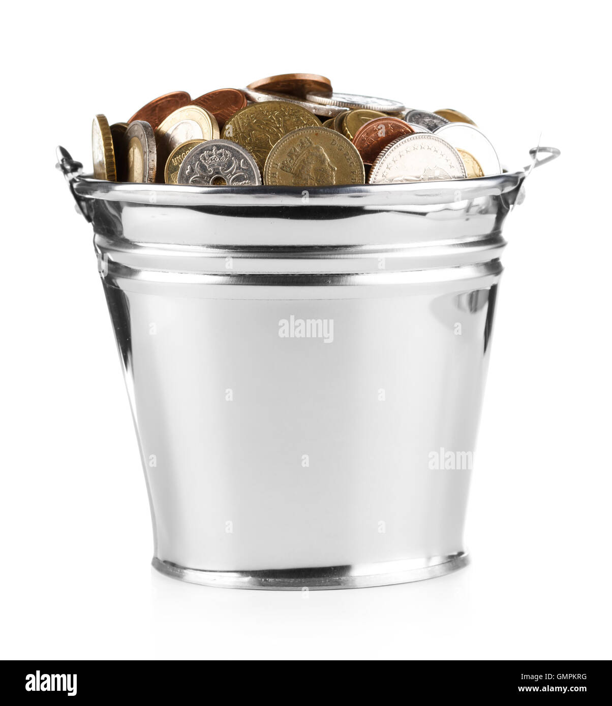 bucket full of coins over white Stock Photo - Alamy