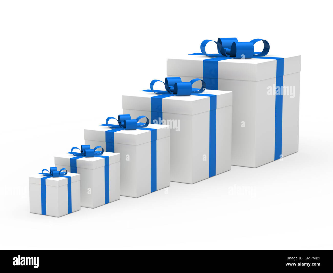 christmas gift box white blue ribbon Stock Photo - Alamy