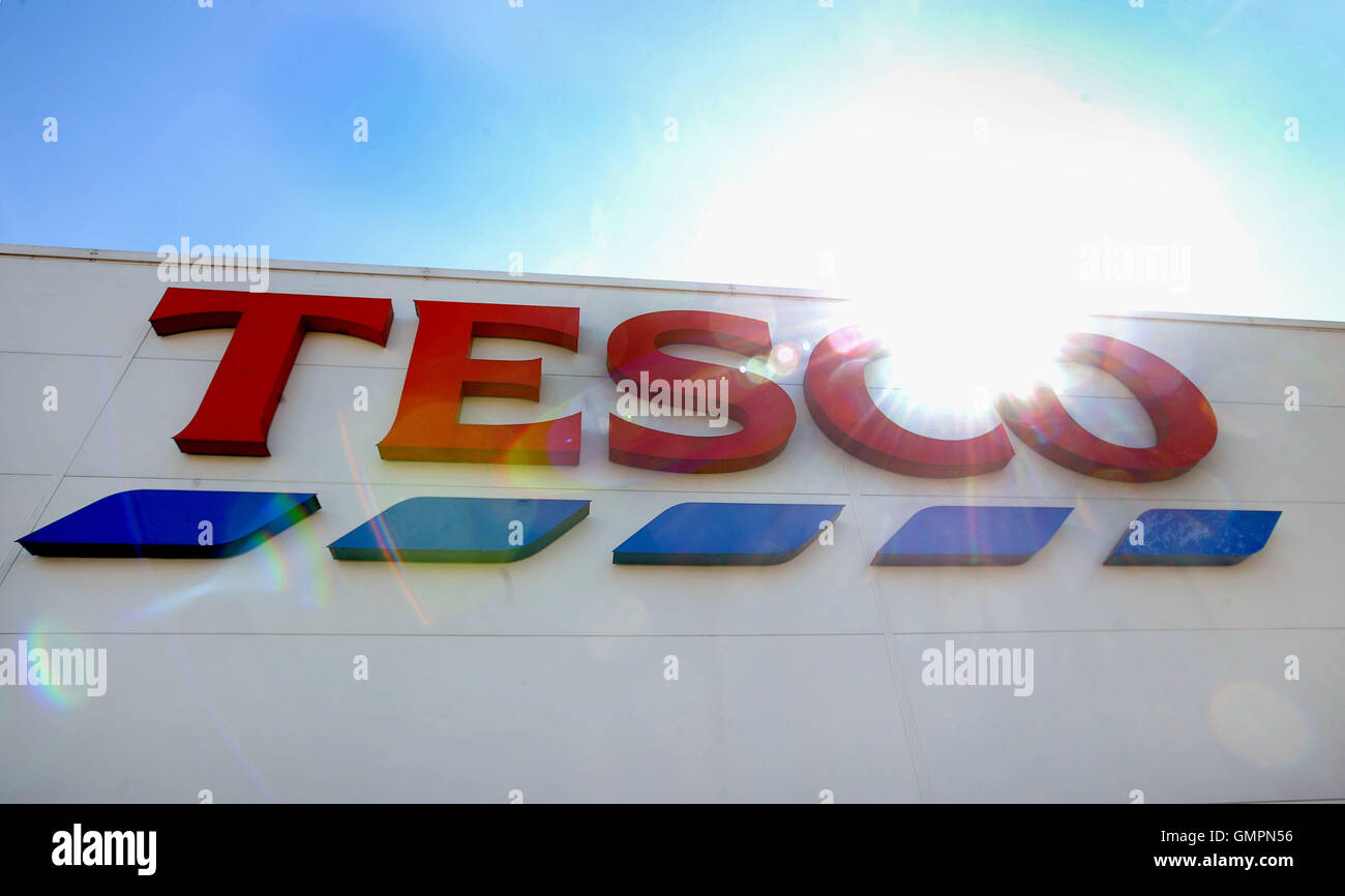 General view of Tesco shop sign in central London Stock Photo - Alamy