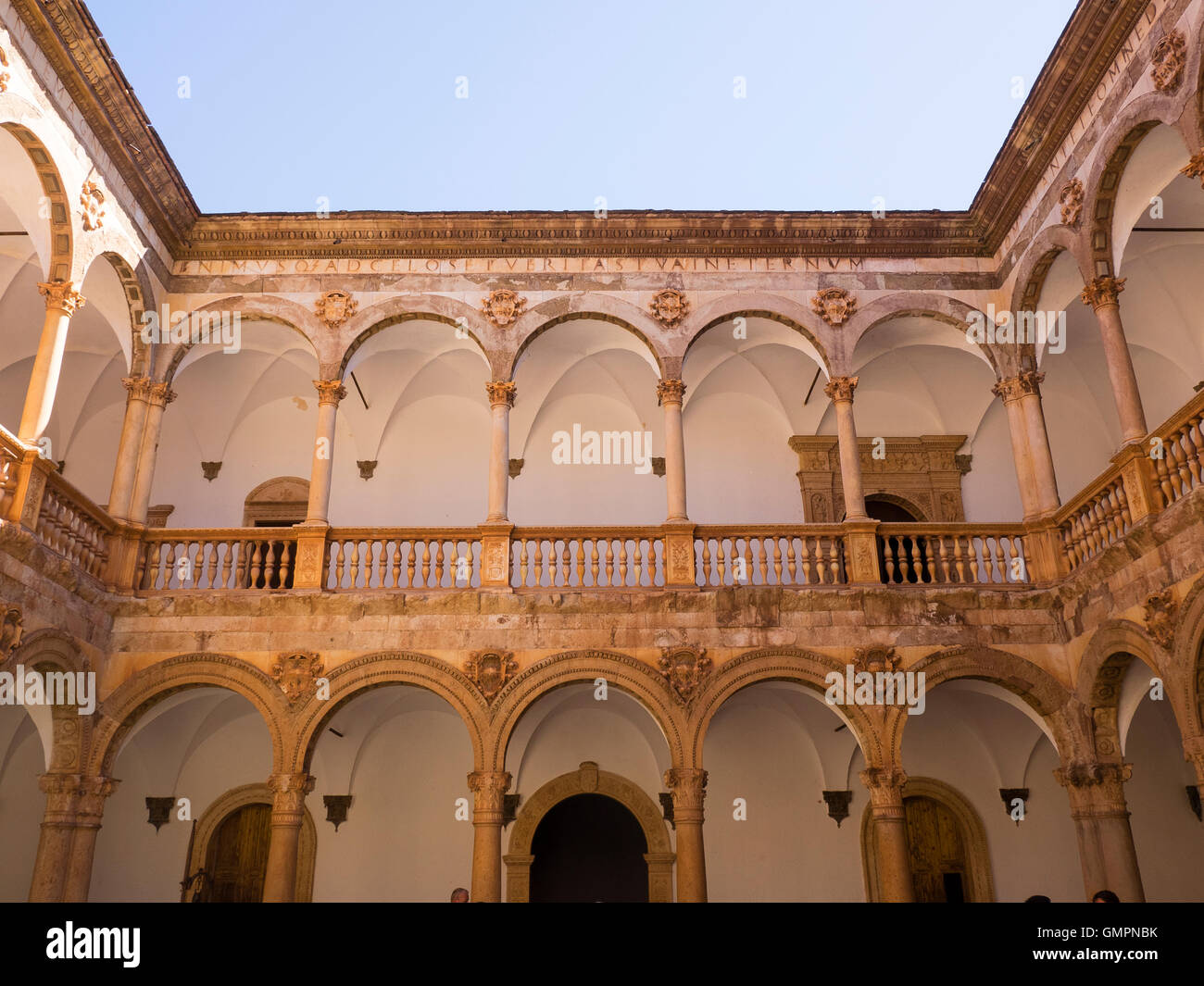 Arches of the interior courtyard of the La Calahorra Castle. Built 1509 ...