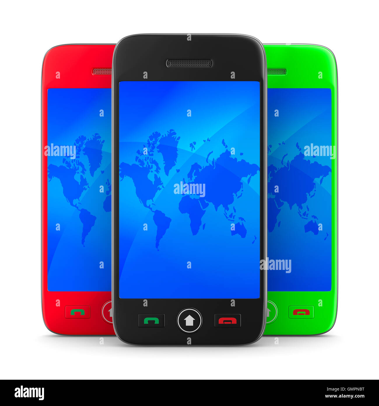 Three phone on white background. Isolated 3D image Stock Photo - Alamy