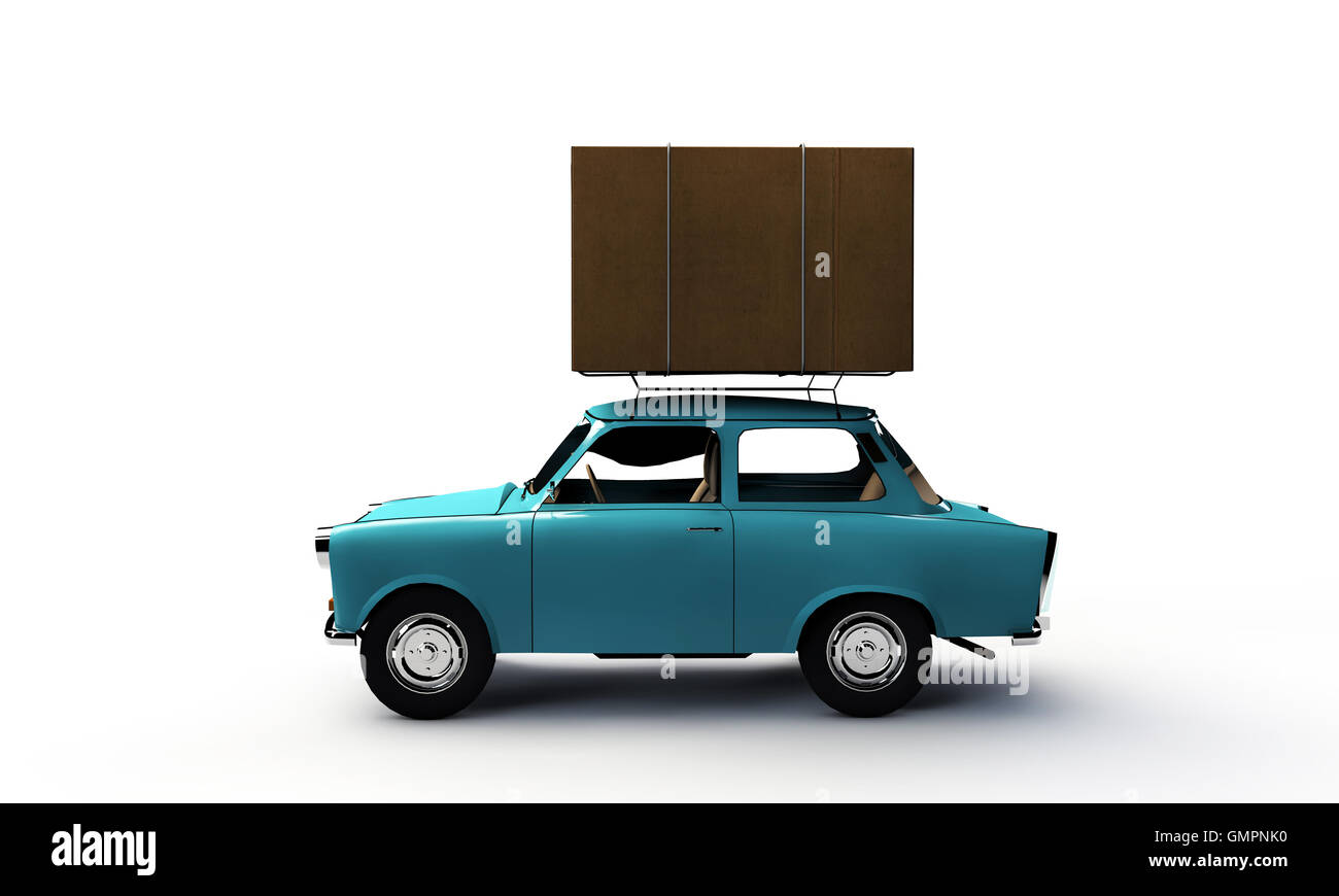 old car with a big box on top Stock Photo - Alamy