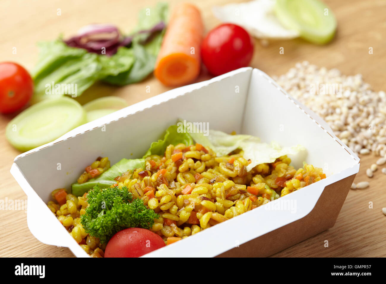 healthy eating barley and vegetables with turmeric Stock Photo - Alamy