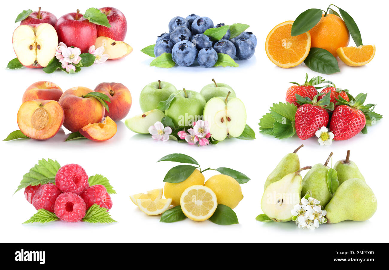 Fruits apple orange berries oranges strawberry collection isolated on ...