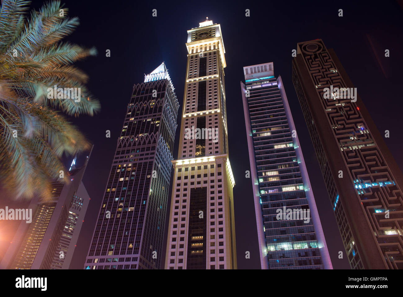 beautiful modern buildings in Dubai at night Stock Photo - Alamy