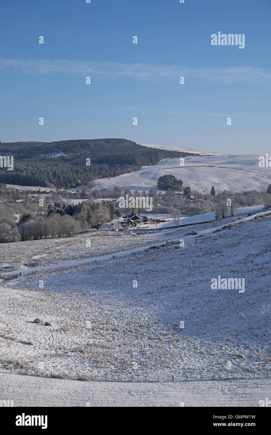 Winter view towards Falstone village from the Kielder Dam ...
