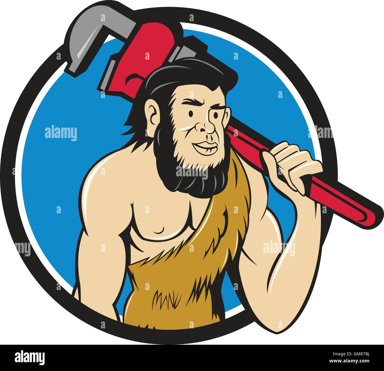 Neanderthal CaveMan Plumber Monkey Wrench Circle Cartoon Stock Vector ...
