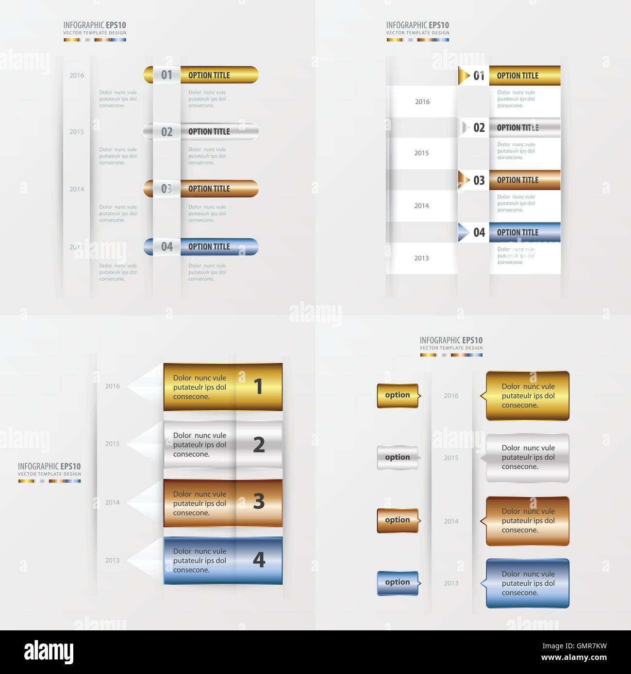timeline design 4 item gold, bronze, silver, blue color Stock Vector ...