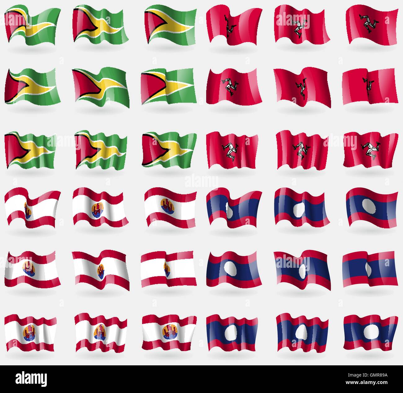 Guyana, Isle of man, French Polynesia, Laos. Set of 36 flags of the ...