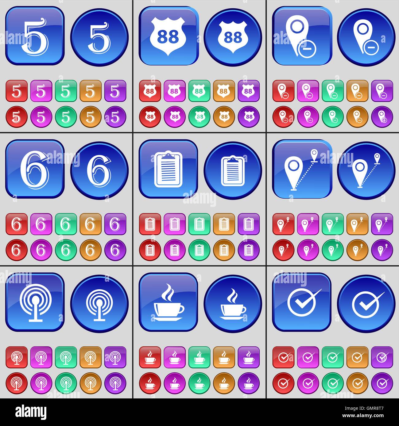 Five, Badge, Checkpoint, Six, Survey, Route, Wi-Fi, Coffee, Tick. A ...