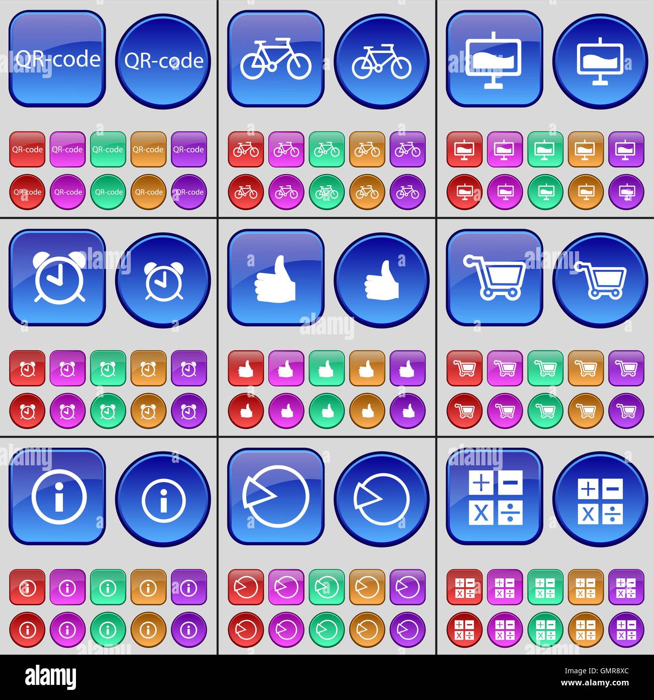 QR-code, Bicycle, Graph, Alarm clock, Like, Shopping cart, Information ...