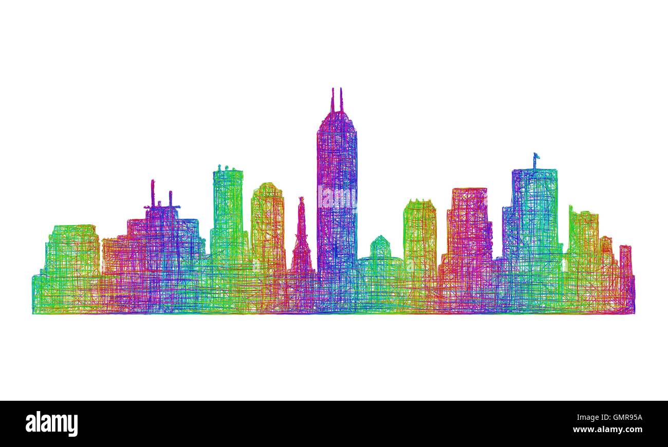 Indianapolis skyline silhouette - multicolor line art Stock Vector ...
