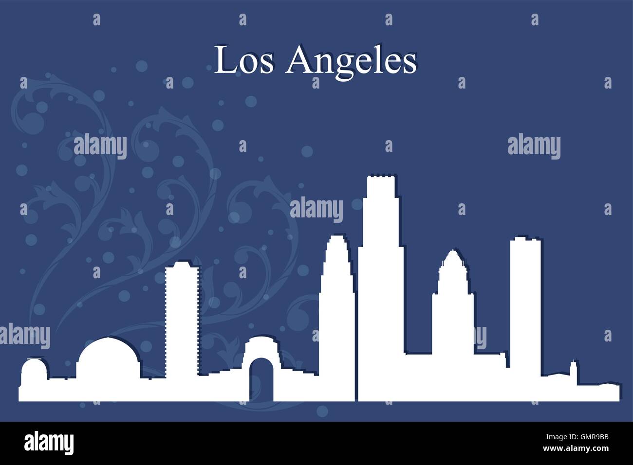Los Angeles city skyline silhouette on blue background Stock Vector ...