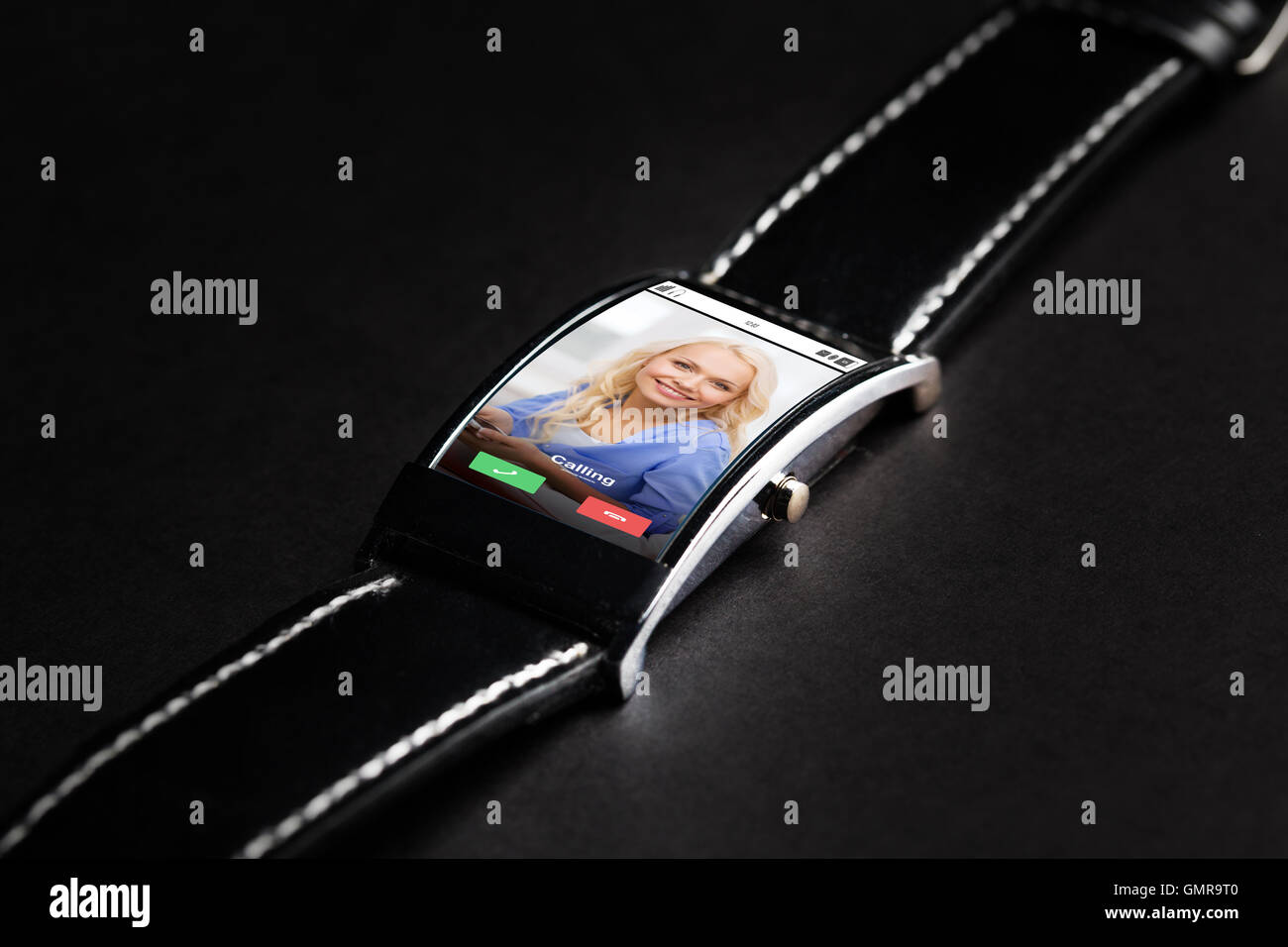 close up of smart watch with incoming call Stock Photo - Alamy
