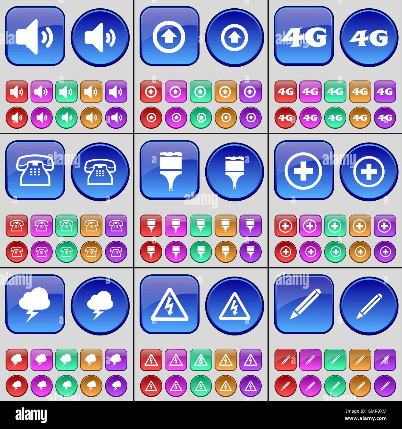 Sound, Arrow up, 4G, Retro phone, Brush, Plus, Lightning, Warning ...