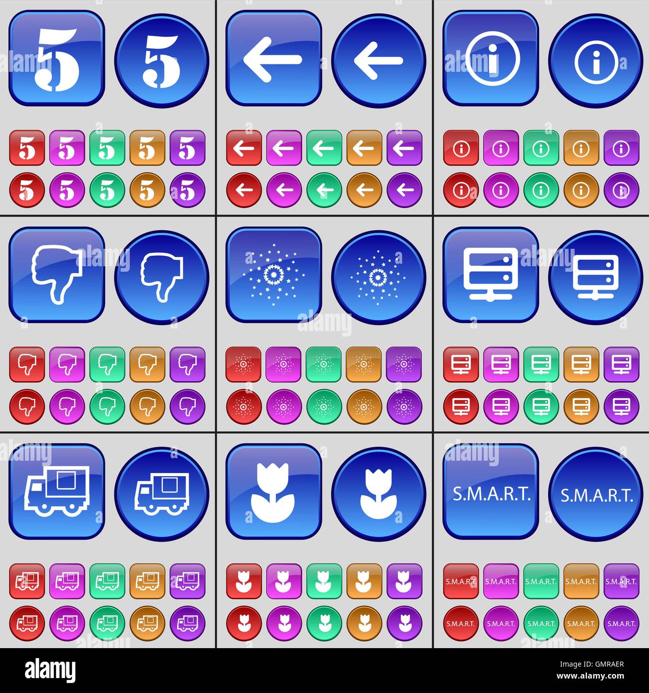 Five, Arrow left, Information, Dislike, Star, Server, Truck, Flower ...