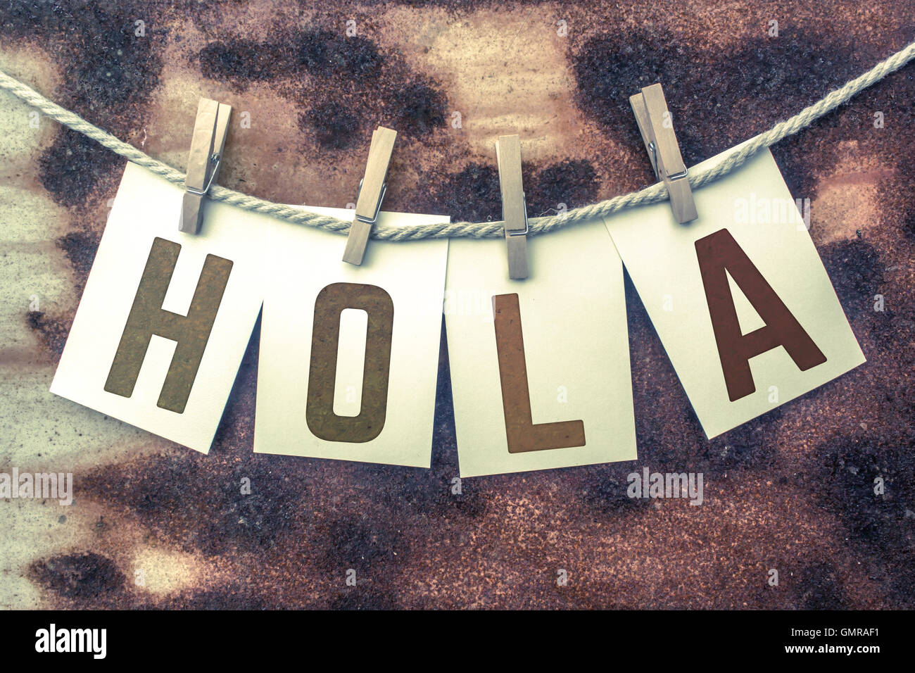 Word hola stamped on cards hi-res stock photography and images - Alamy