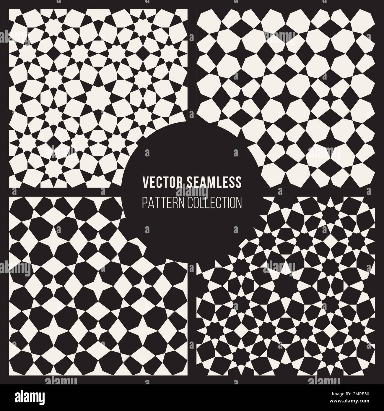 Set of Four Vector Seamless Black And White Geometric Islamic Star ...