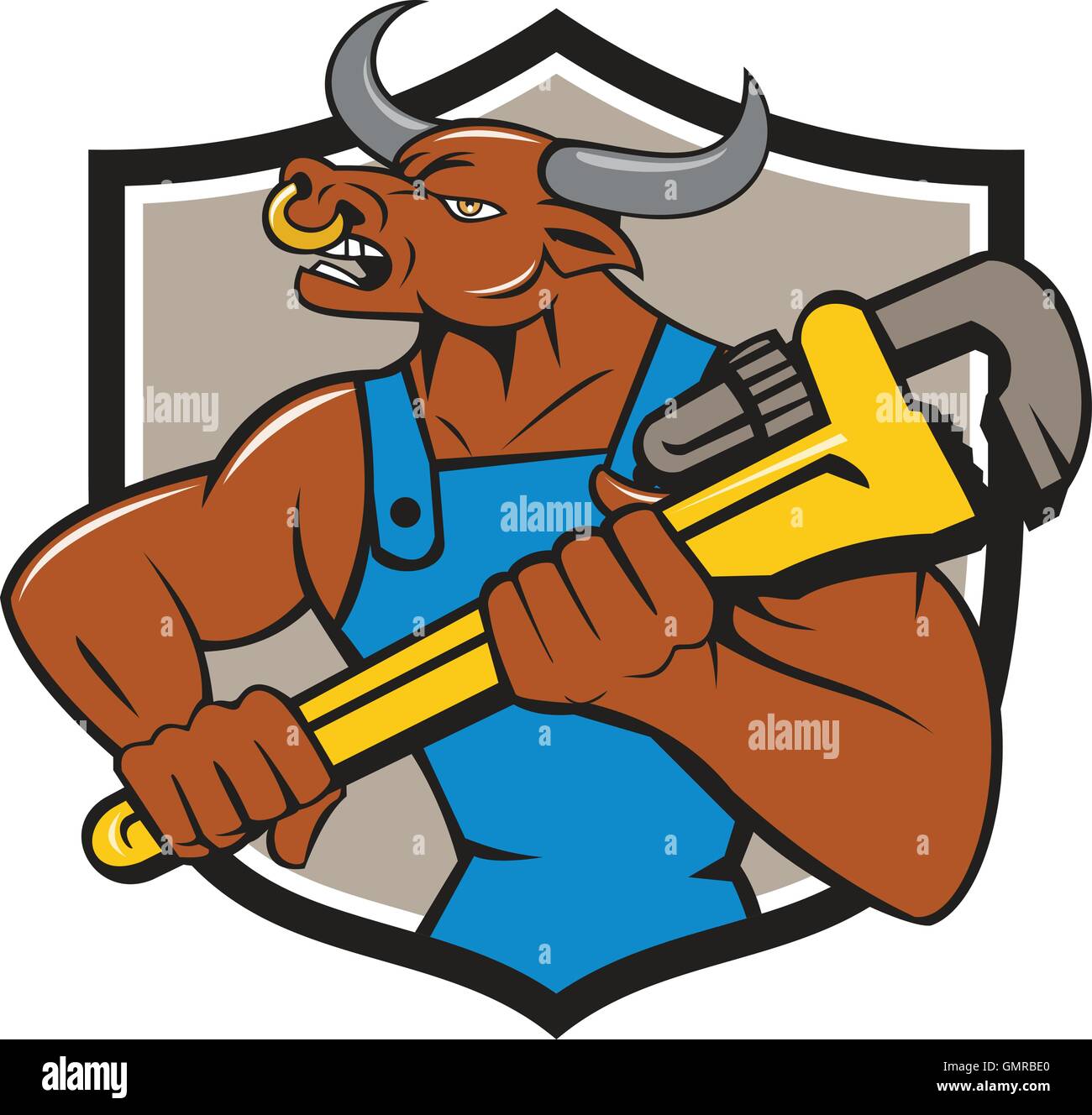 Minotaur Bull Plumber Wrench Crest Cartoon Stock Vector Image & Art - Alamy