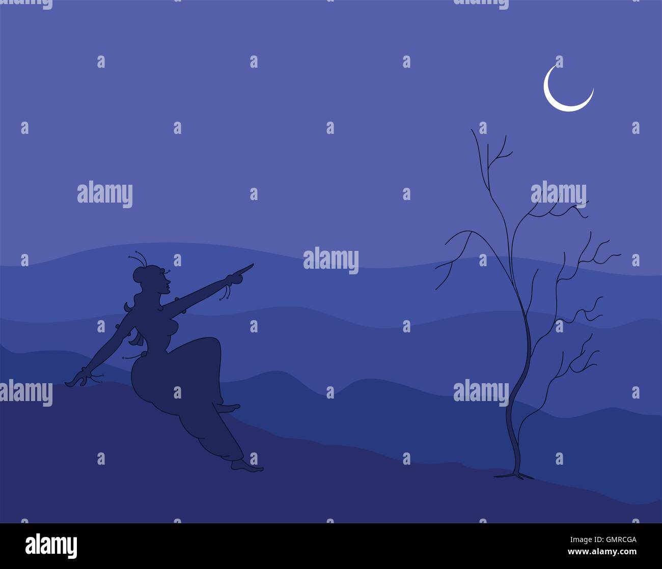 Shadow Art, Women Pointing The Moon Stock Vector Image & Art - Alamy