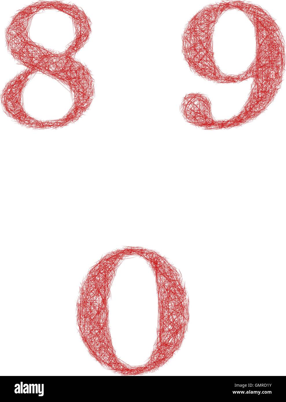 Red sketch font set - numbers 8, 9, 0 Stock Vector Image & Art - Alamy