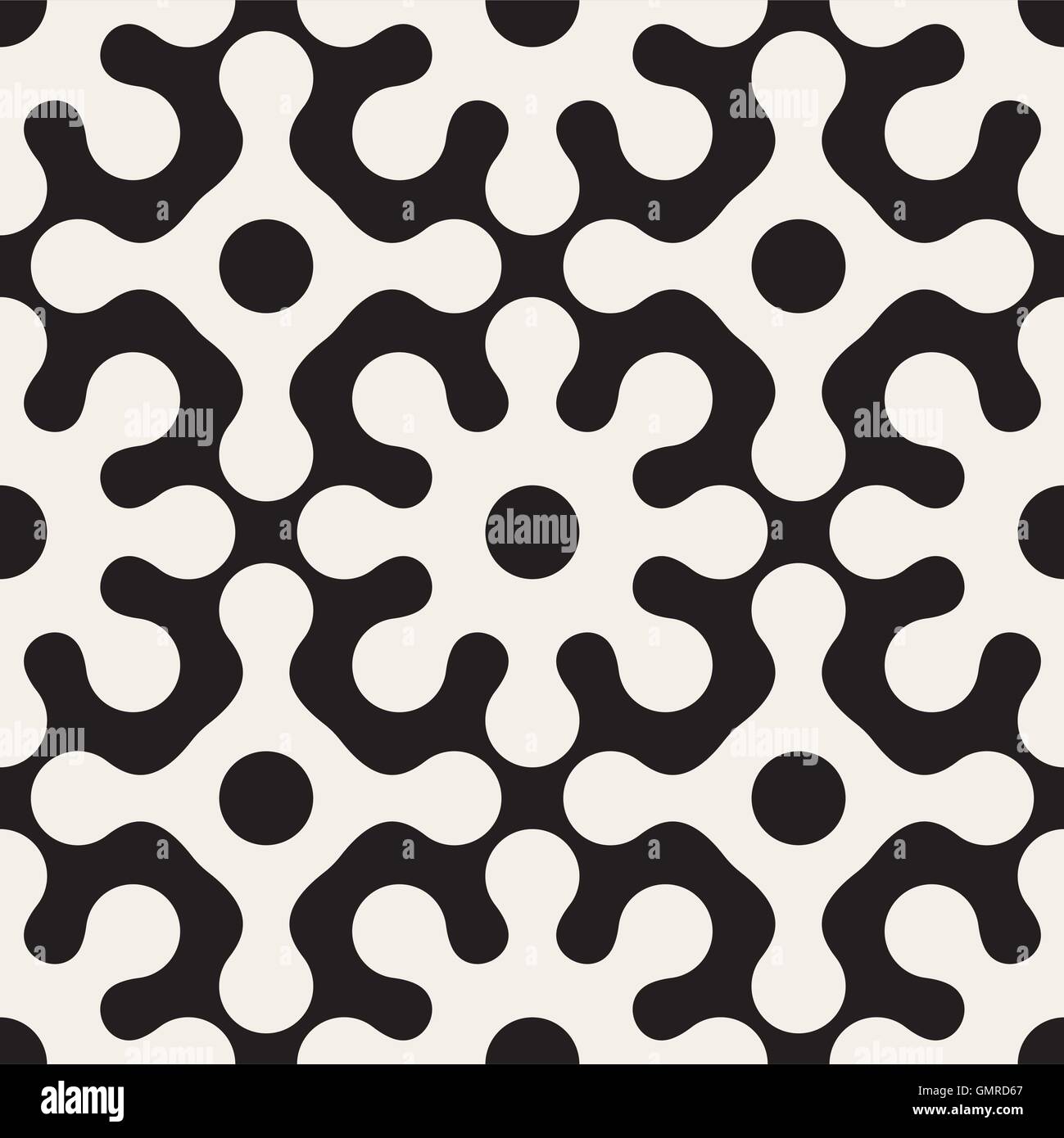 Vector Seamless Black And White Rounded Floral Pattern Stock Vector ...