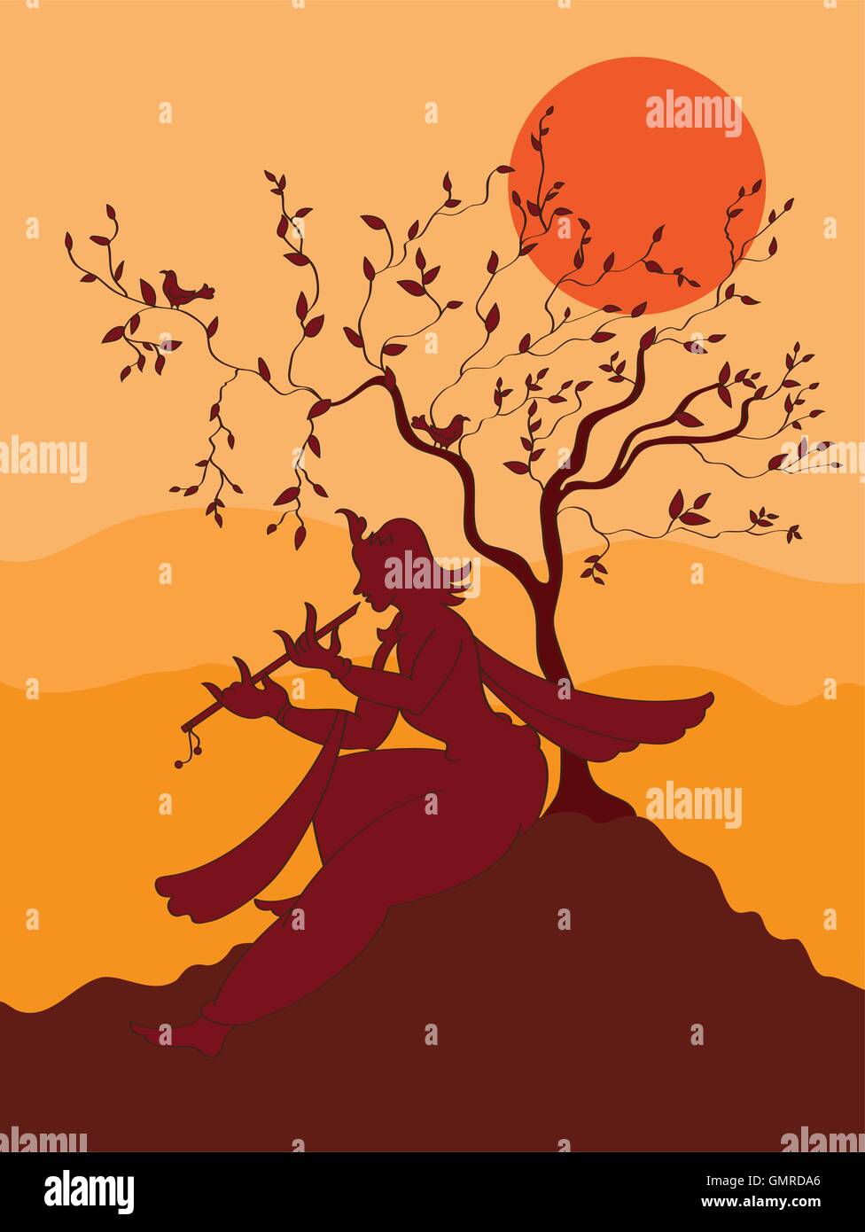 Krishna Playing Flute Under Tree Stock Vector Image And Art Alamy