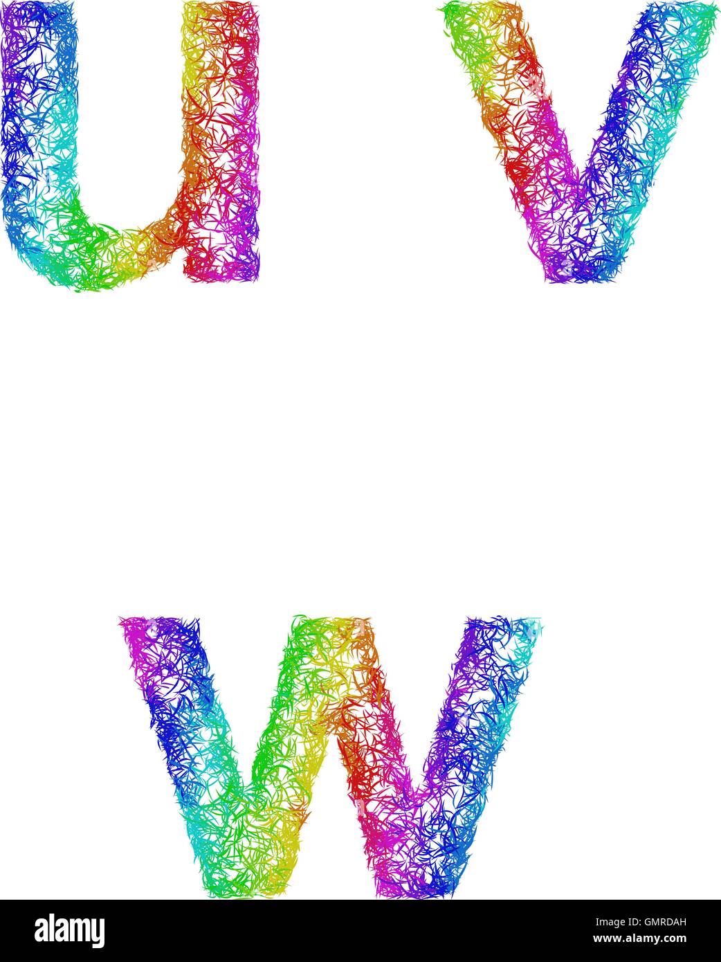 Rainbow sketch font set - lowercase letters u, v, w Stock Vector Image ...
