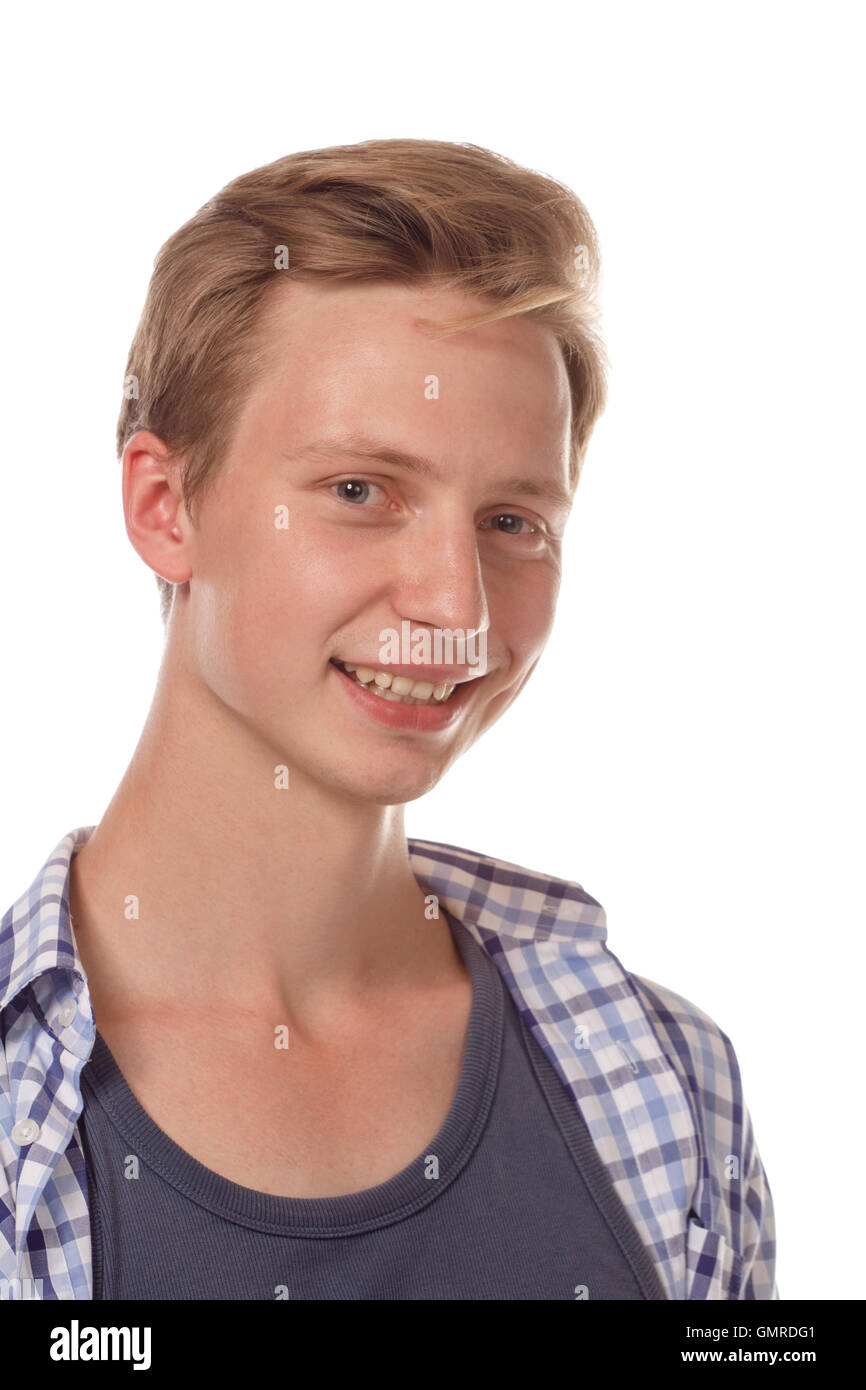 Young happy looking up man close up portrait Stock Photo - Alamy