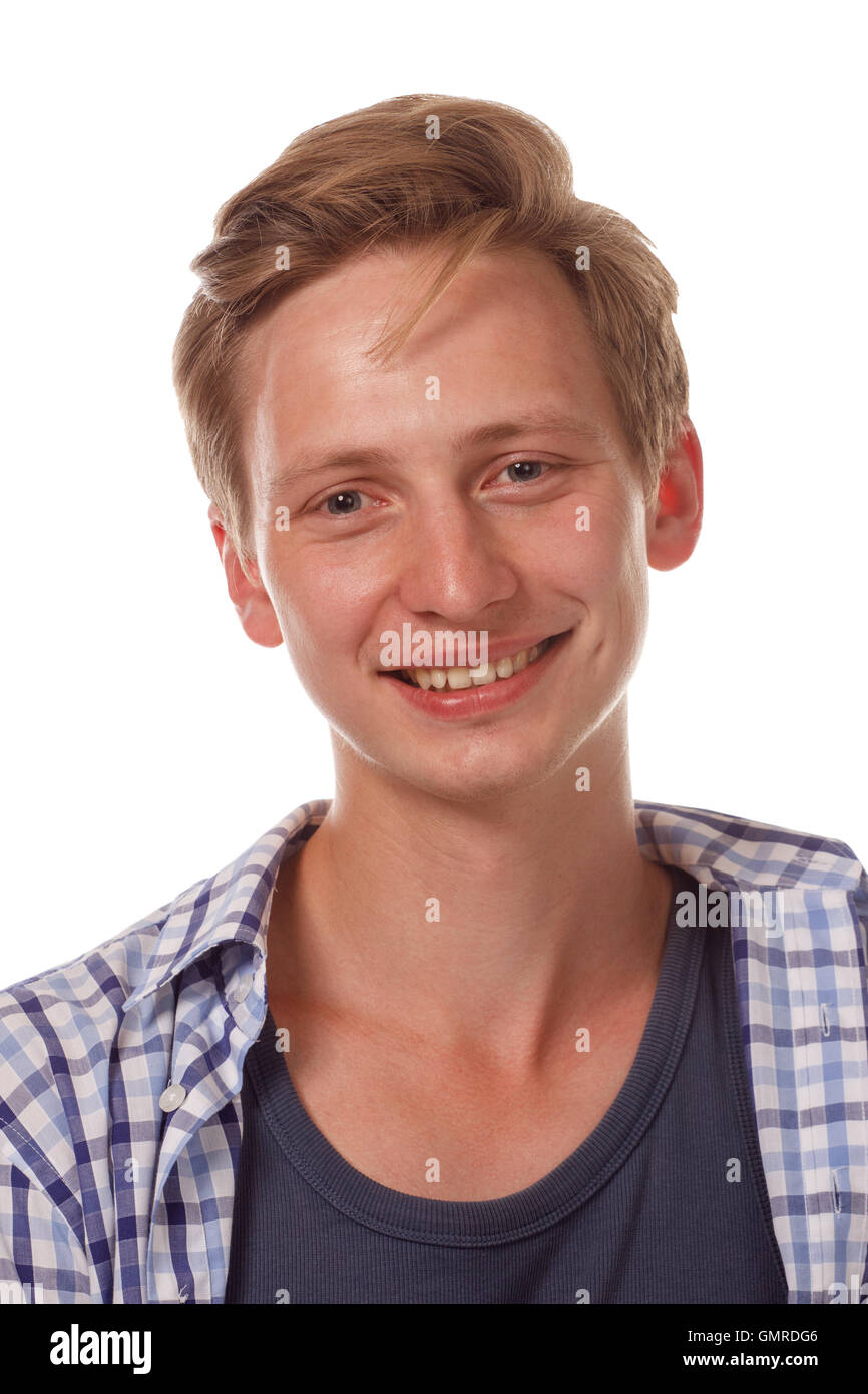 Young happy looking up man close up portrait Stock Photo - Alamy