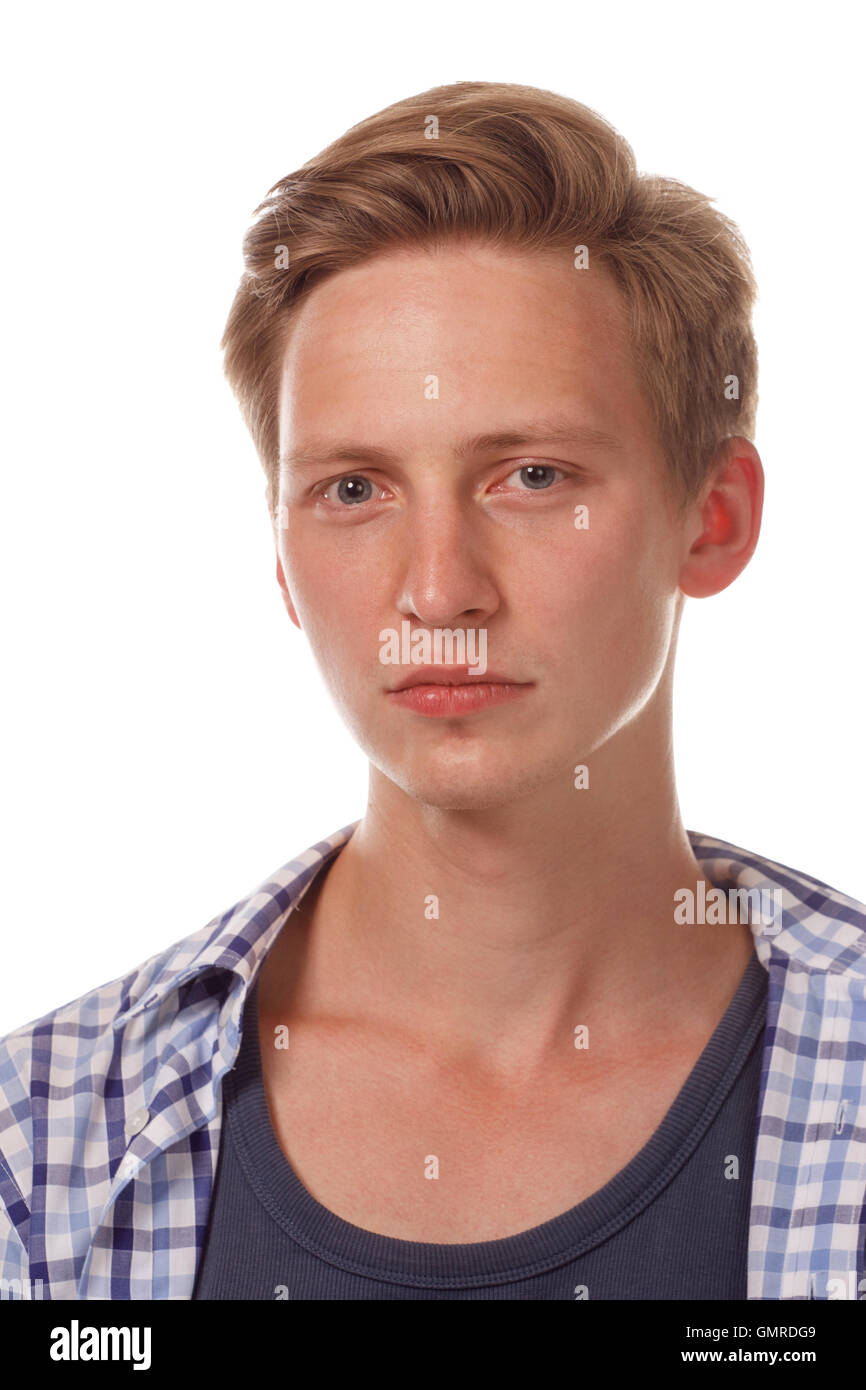 Young happy looking up man close up portrait Stock Photo - Alamy