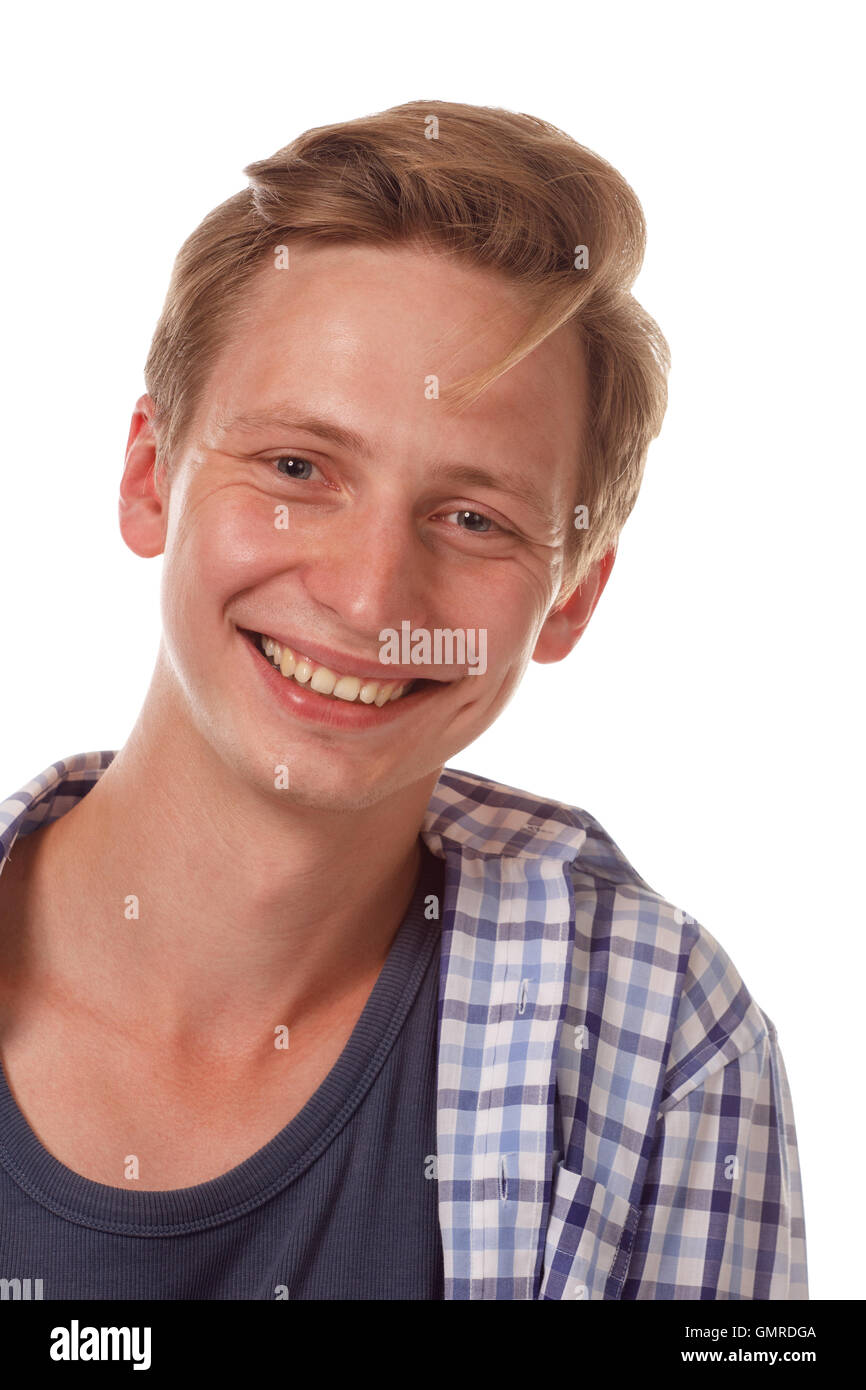 Young happy looking up man close up portrait Stock Photo - Alamy