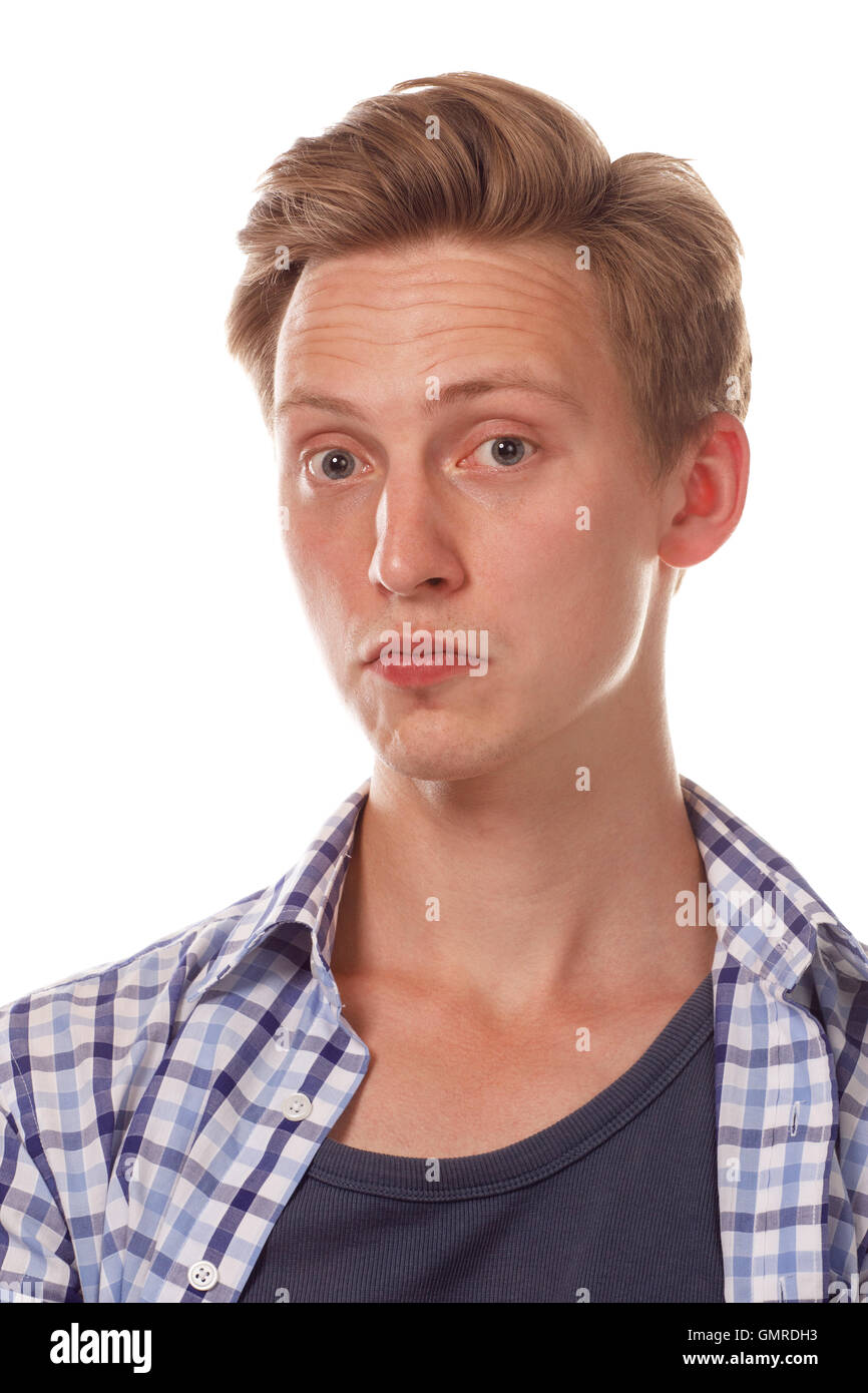 Young happy looking up man close up portrait Stock Photo - Alamy