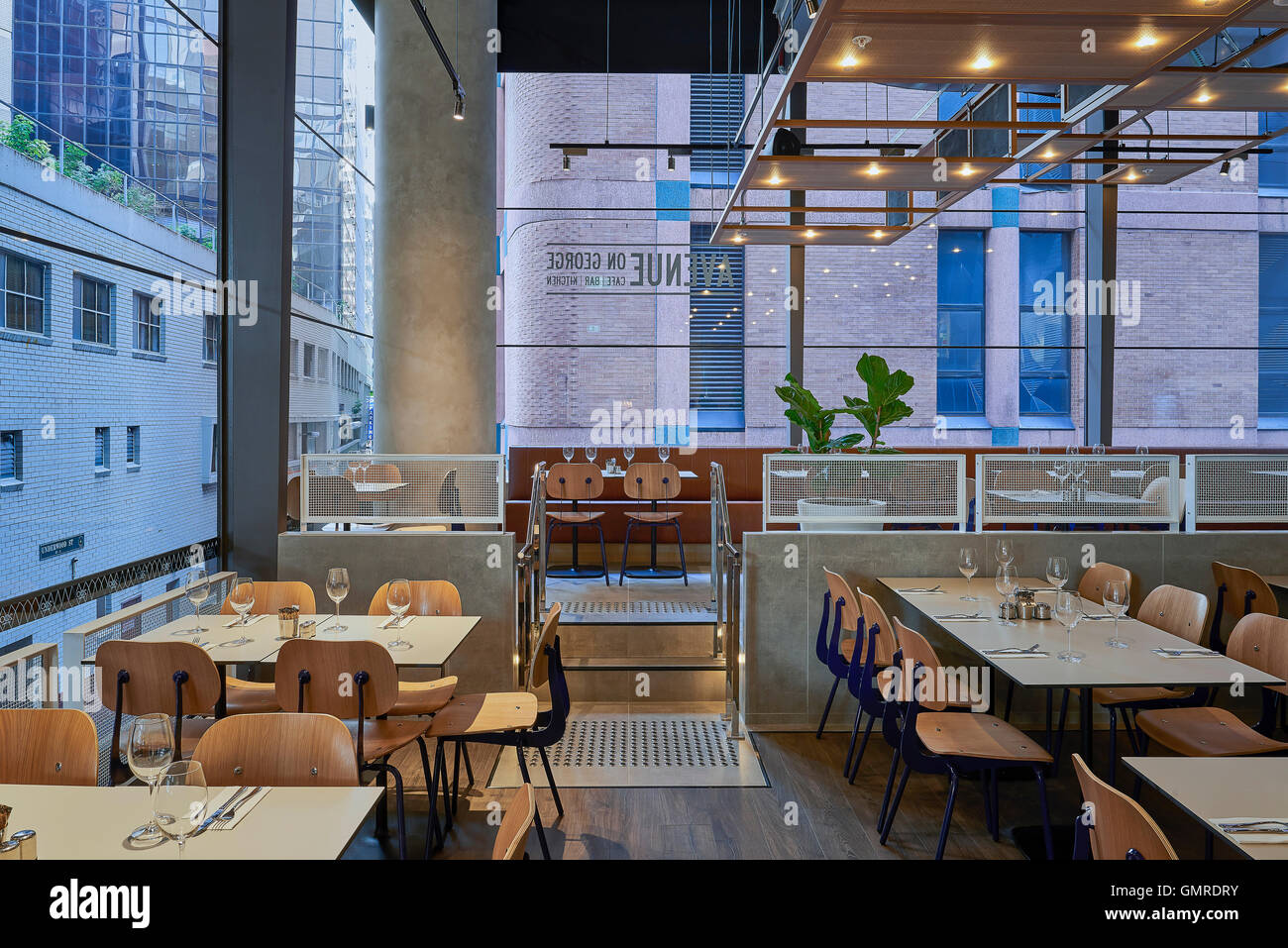 Cafe seating area with ceiling feature. Avenue on George, Sydney ...