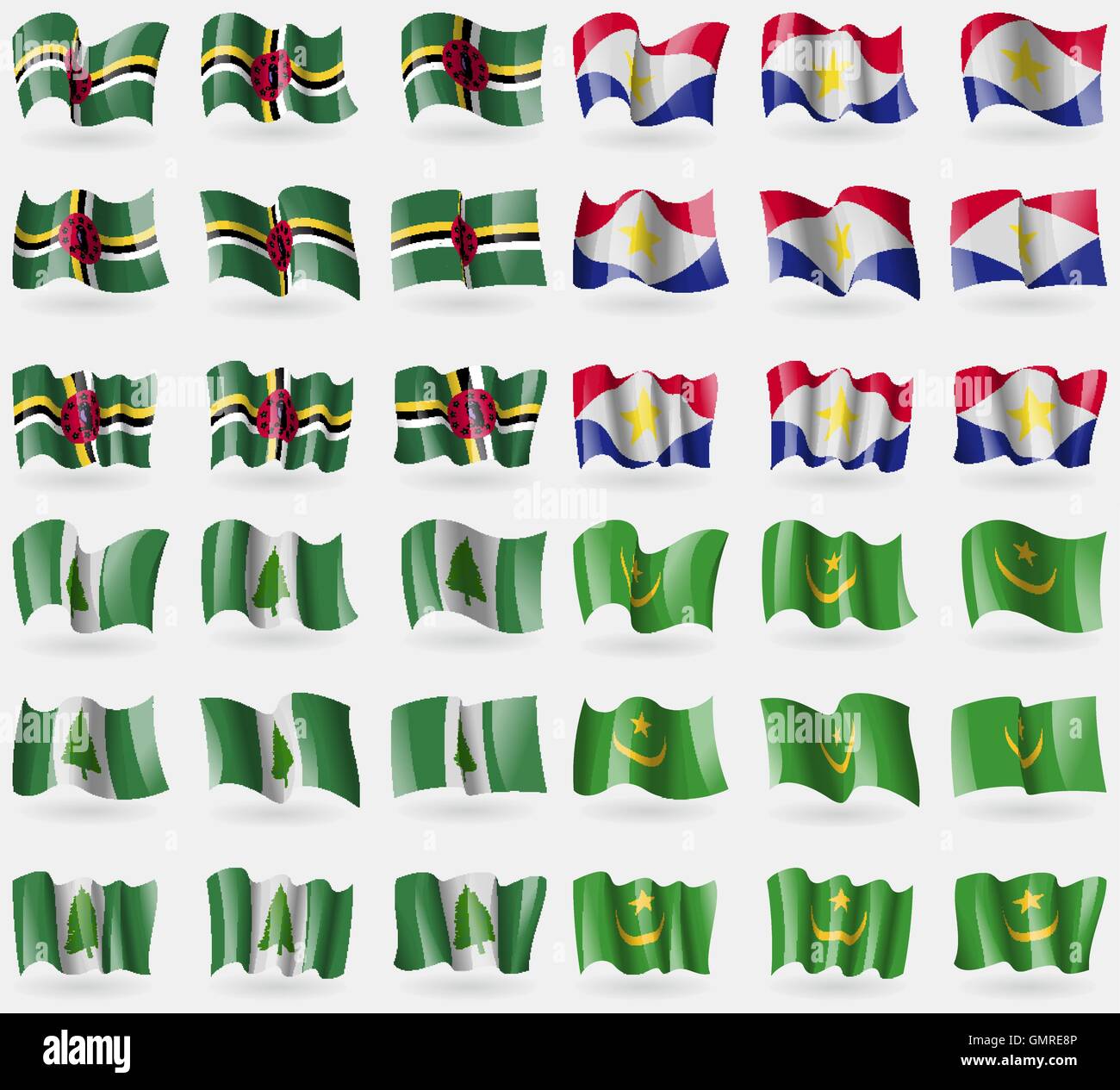 Dominica, Saba, Norfolk Island, Mauritania. Set of 36 flags of the ...