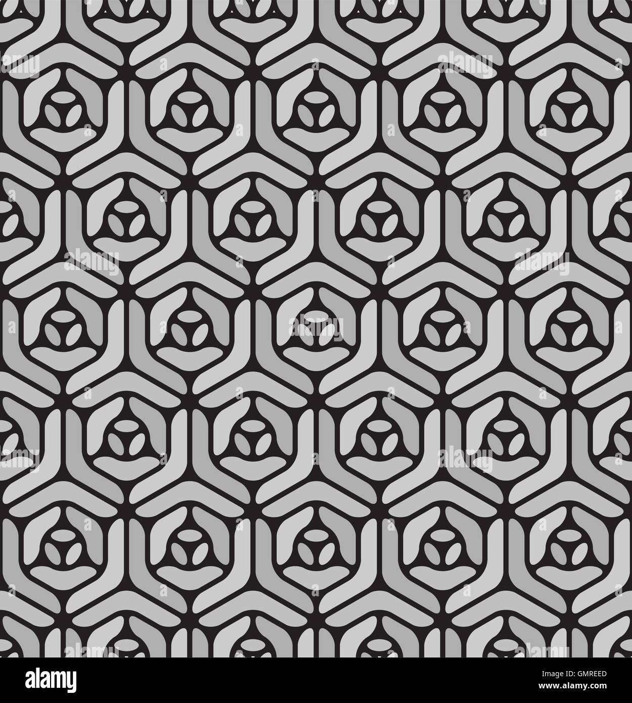 Vector Seamless Black and White Rounded Line Geometric Hexagonal ...