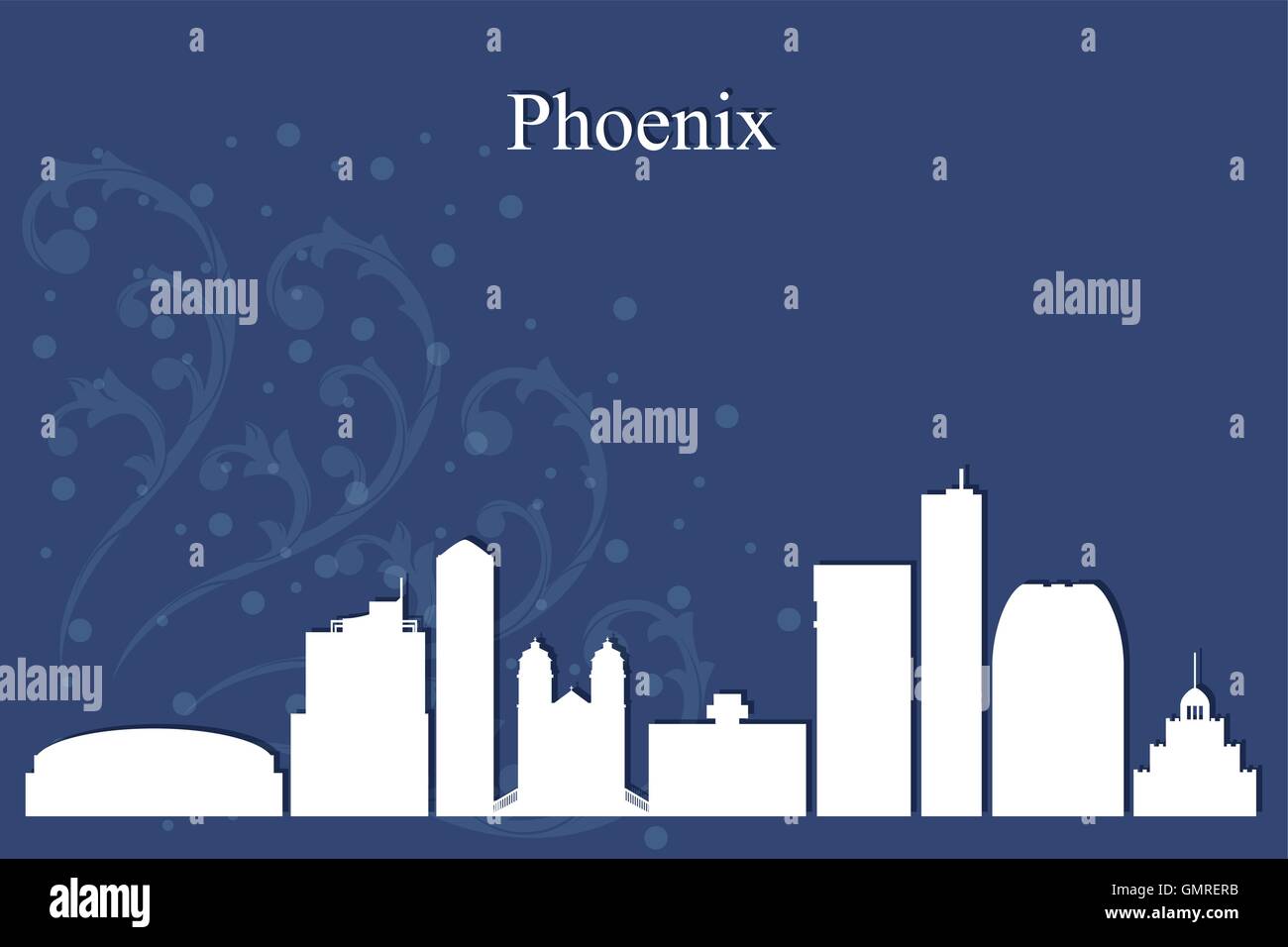 Phoenix city skyline silhouette on blue background Stock Vector Image ...