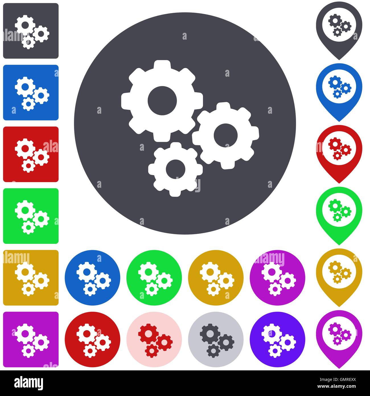 Color gear icon set Stock Vector Image & Art - Alamy