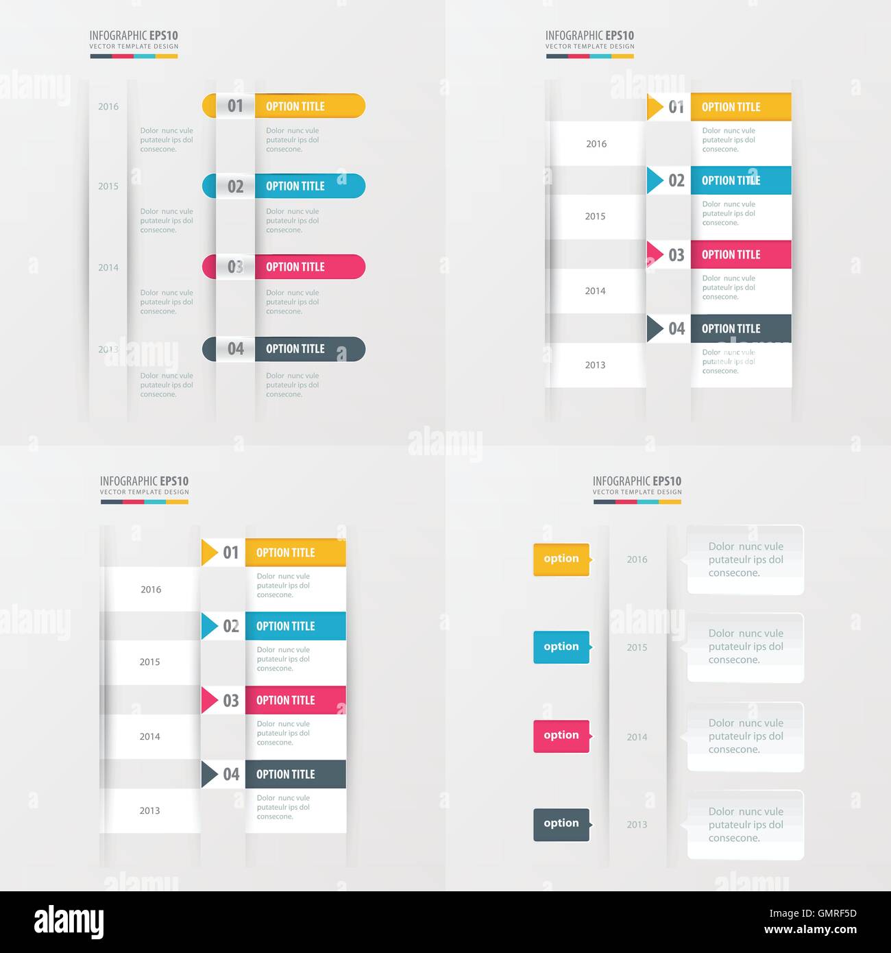 timeline design 4 item yellow, blue, pink color Stock Vector Image ...