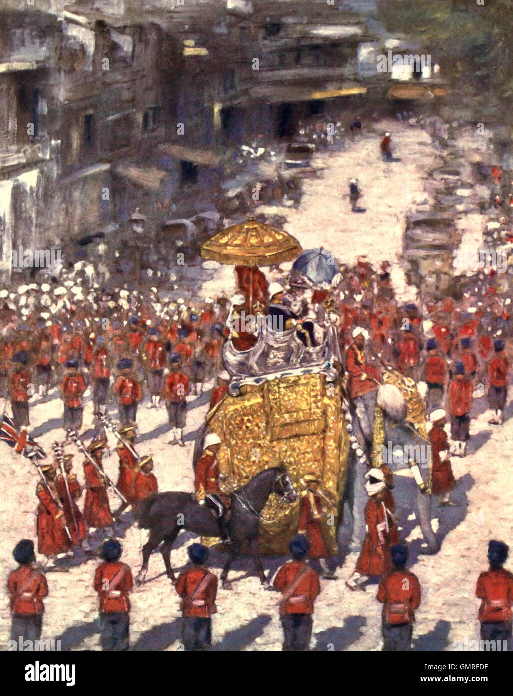 Lord and Lady Curzon entering Delhi on an elephant. India, 1902 Stock ...