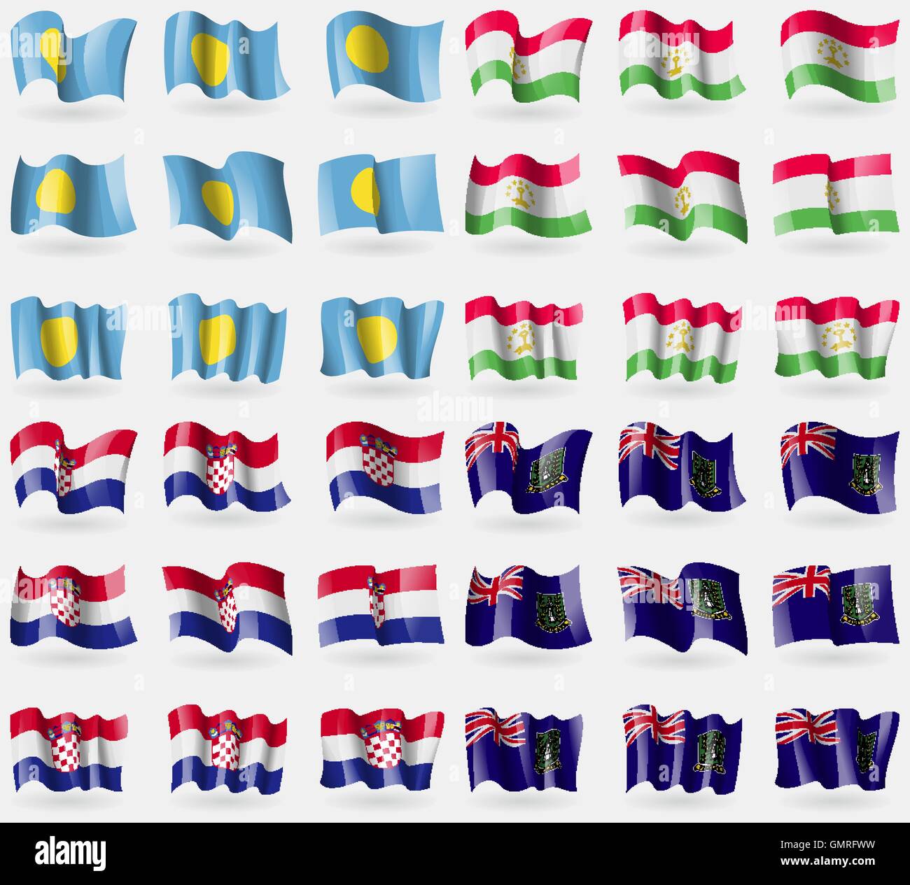 Palau, Tajikistan, Crotia, VirginIslandsUK. Set of 36 flags of the ...